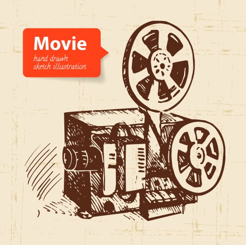 Vintage movie cinema banner with hand drawn sketch