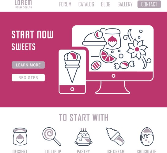 Website banner and landing page sweets Royalty Free Vector