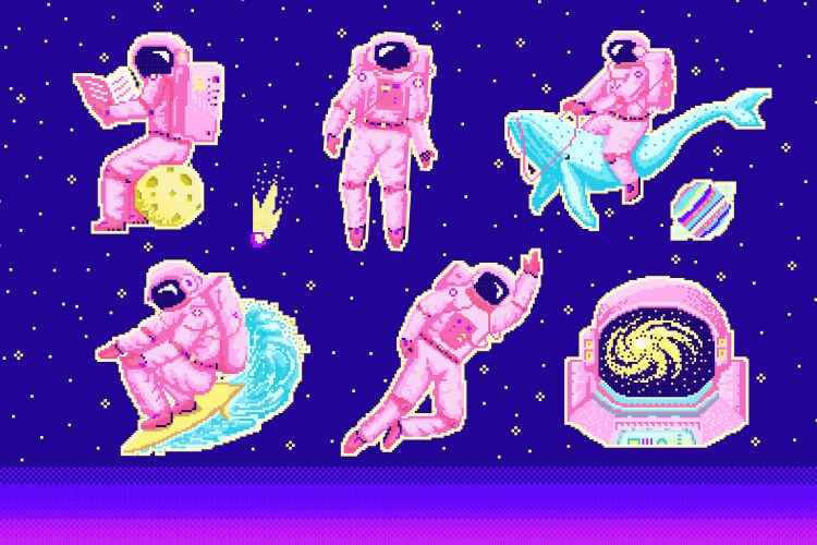 Pixel art astronaut spaceman 8 bit objects space Vector Image