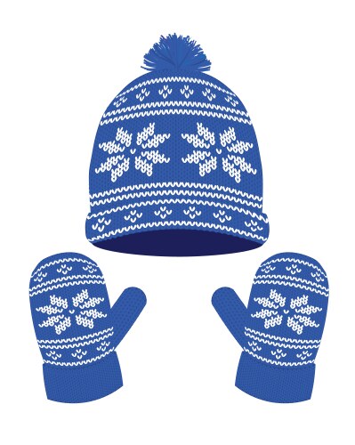Blue Knitted Winter Hat & Gloves Set – Royalty-Free Vector | VectorStock