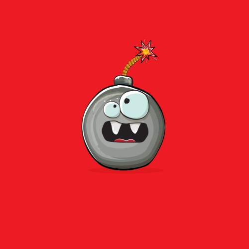 Cartoon burning bomb characters isolated on red Vector Image