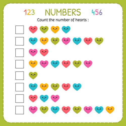 Math counting number worksheet Royalty Free Vector Image