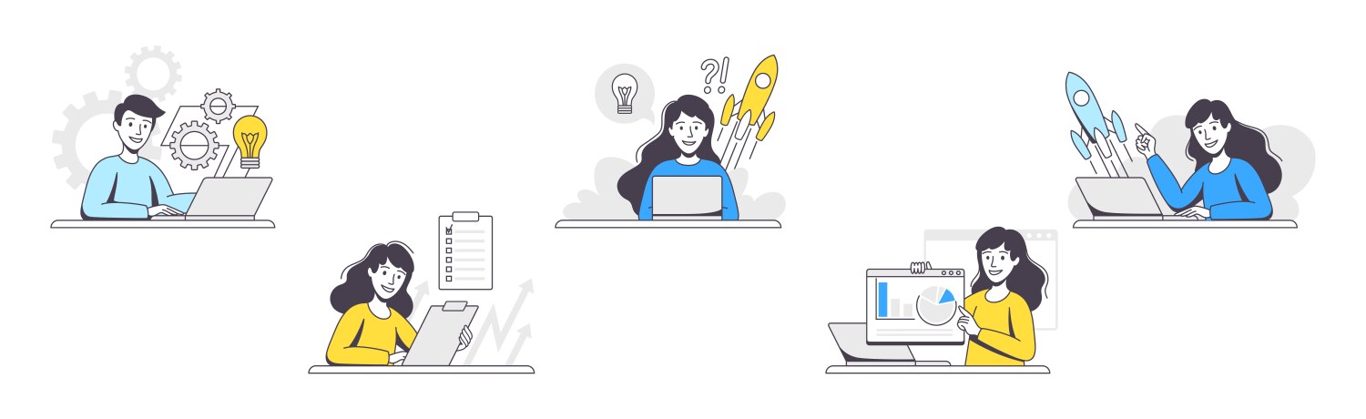 Business project with people character working Vector Image