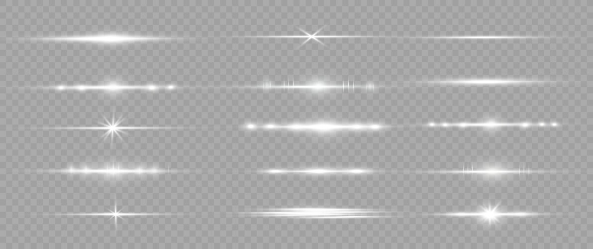 Horizontal line light white laser beams spark star