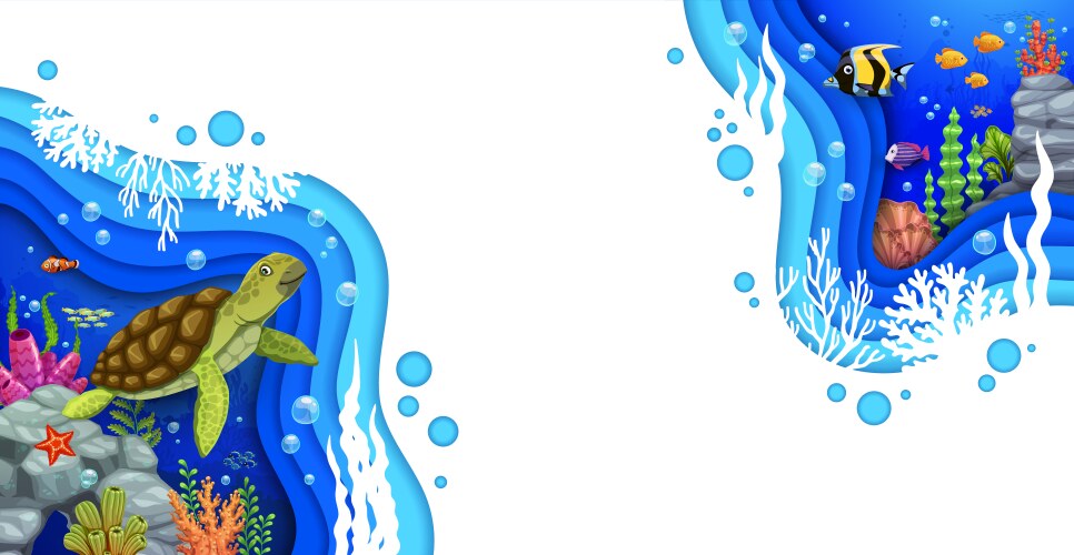 Cartoon turtle sea paper cut underwater papercut Vector Image
