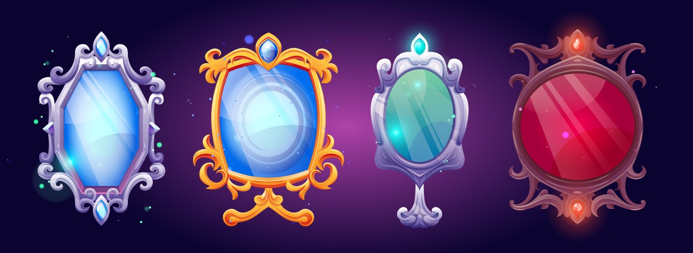 Magic mirrors in golden and silver frame Vector Image