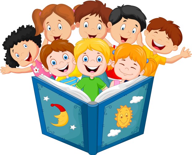 Cartoon boy and girl were readings the story Vector Image