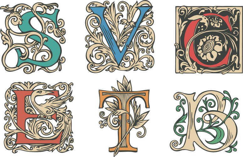Set decorative hand drawn initial letters Vector Image Set decorative hand drawn initial letters Vector Image