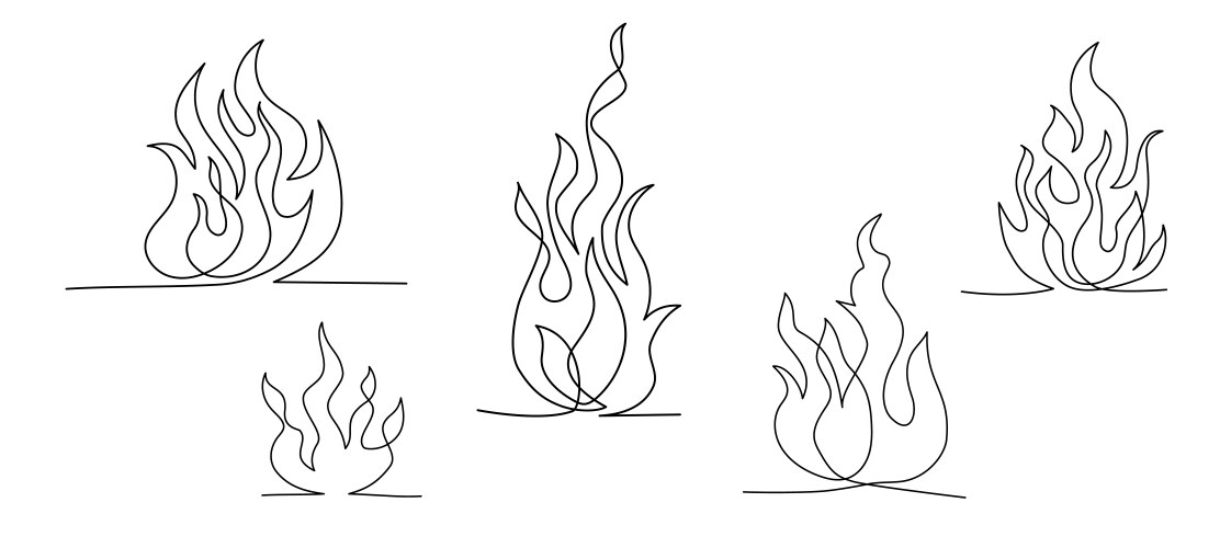Bonfire in one line art drawing style Royalty Free Vector