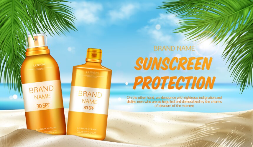 Realistic detailed 3d new sunscreen ads banner Vector Image