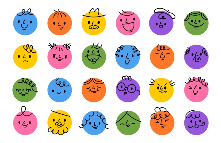 Round abstract comic faces Royalty Free Vector Image