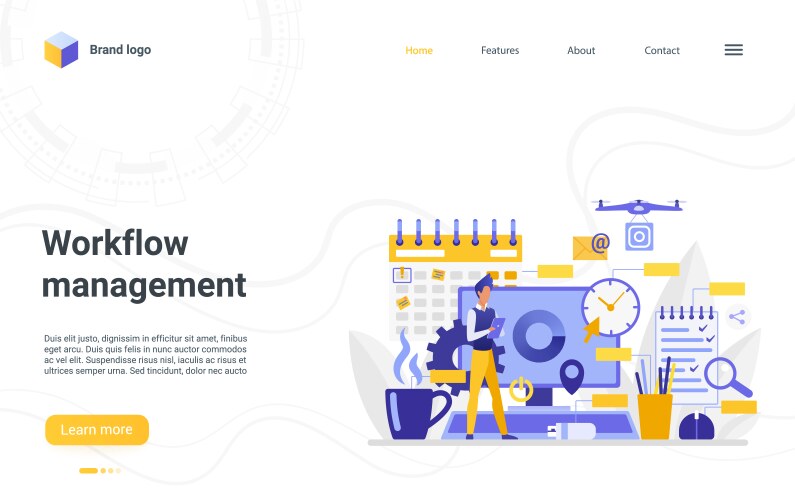 Landing page template project management concept Vector Image