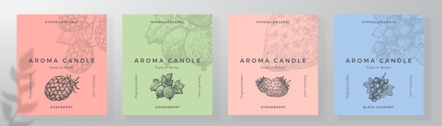 Aroma candle label design templates set scented Vector Image