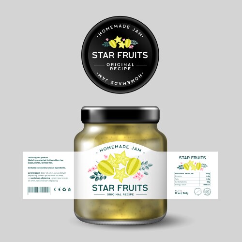 Jam mango label and packaging jar with cap Vector Image