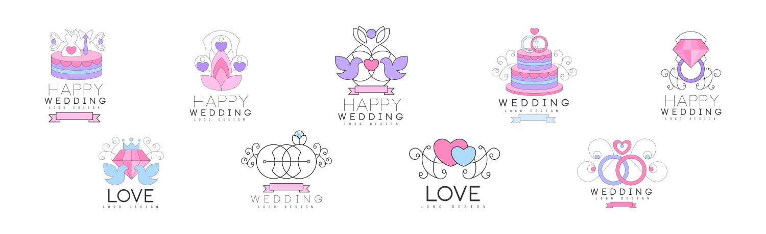 Happy wedding logo design with marriage ceremony Vector Image
