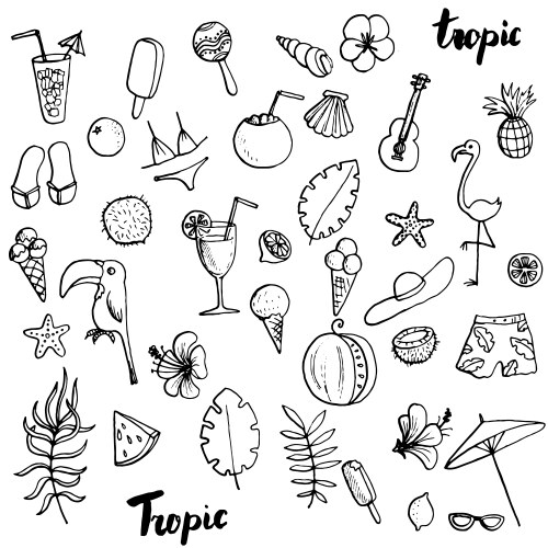 Beach summer doodle collection Royalty Free Vector Image