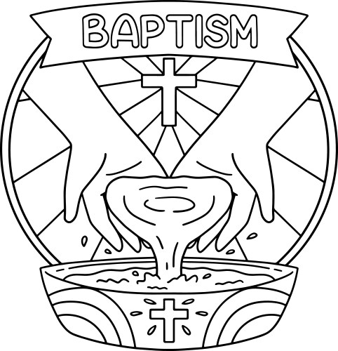 Baptism hands pouring water coloring page for kids