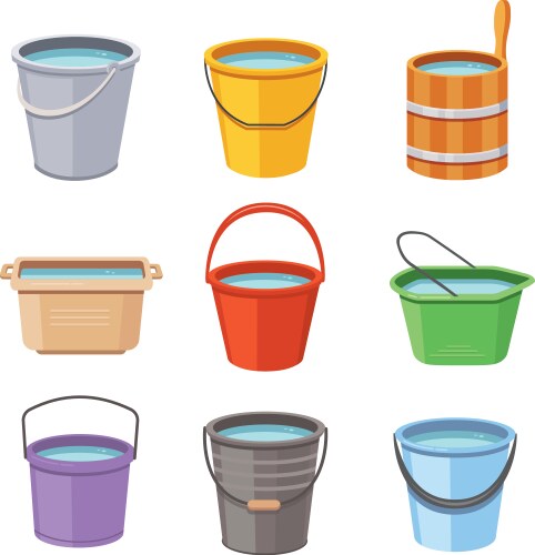 Six colourful buckets Royalty Free Vector Image