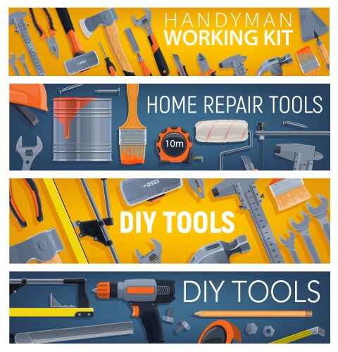 Building tools banner set flat Royalty Free Vector Image