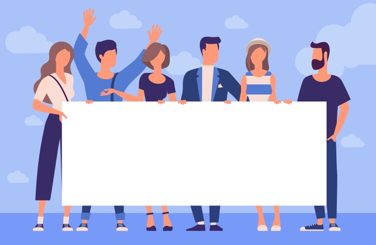 Protesting people group activists hold sign board Vector Image