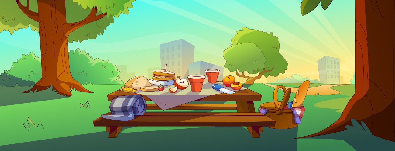 Happy family picnic in city park cartoon Vector Image