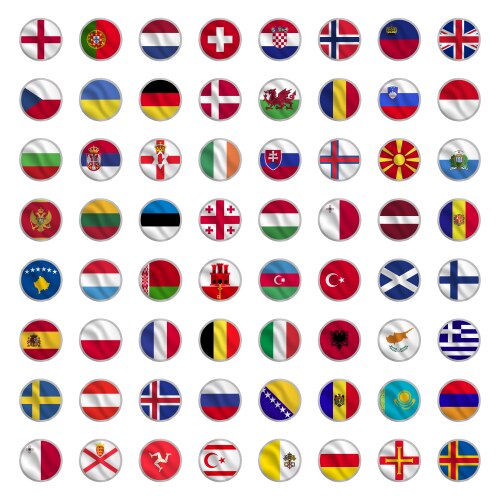 Set of all europe flags with name Royalty Free Vector Image