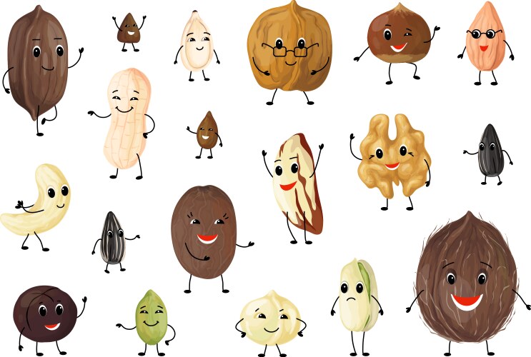 Cute happy nuts banner flat cartoon Royalty Free Vector