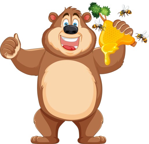 Cute Bear with Honey and Bees – Royalty-Free Vector | VectorStock