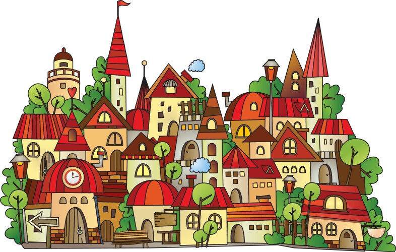 Cartoon grayscale town Royalty Free Vector Image