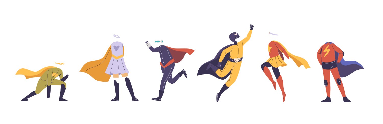 Group of superheroes in vibrant costumes striking Vector Image