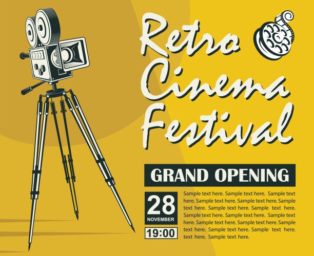 Yellow background with vintage movie camera Vector Image