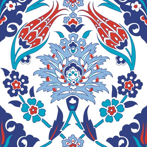 Iznik tile pattern with floral ornaments Vector Image