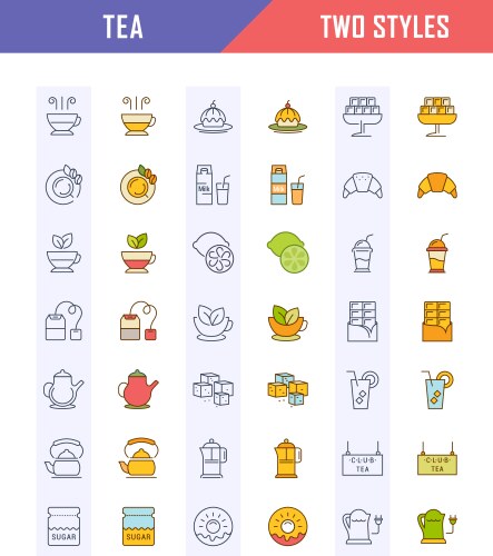 Tea and sweets icons set Royalty Free Vector Image