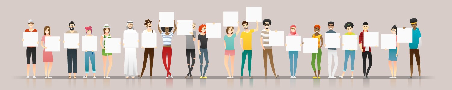 Group multi ethnic men holding empty board Vector Image