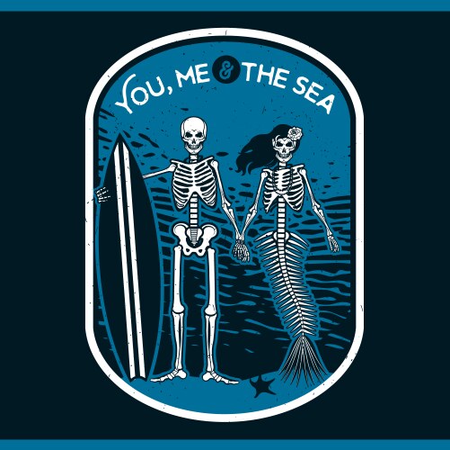 Skeleton Surfer & Mermaid Logo Royalty Free Vector Image