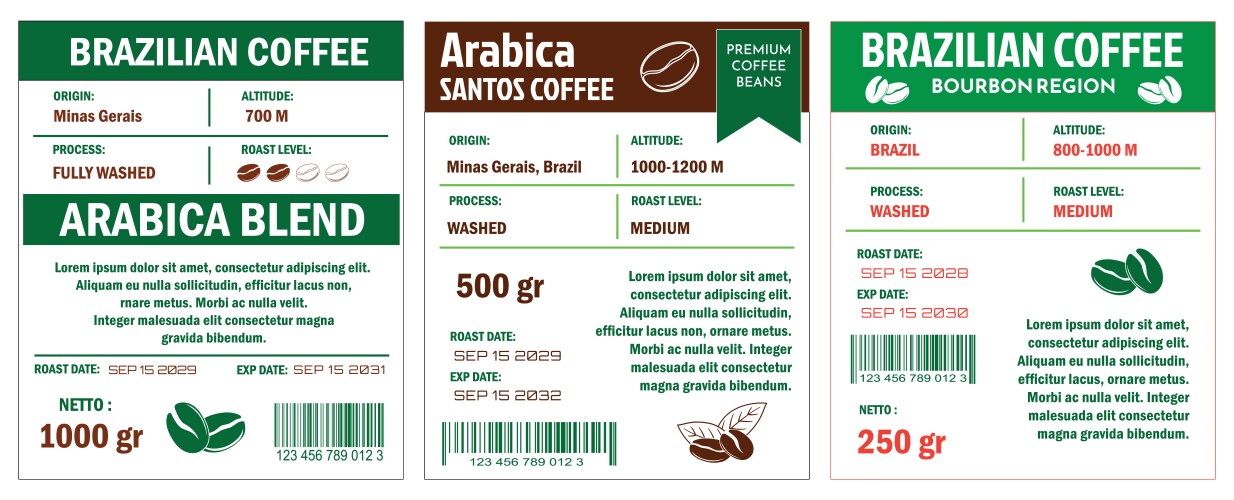 Colombian coffee labels template - robusta blend Vector Image
