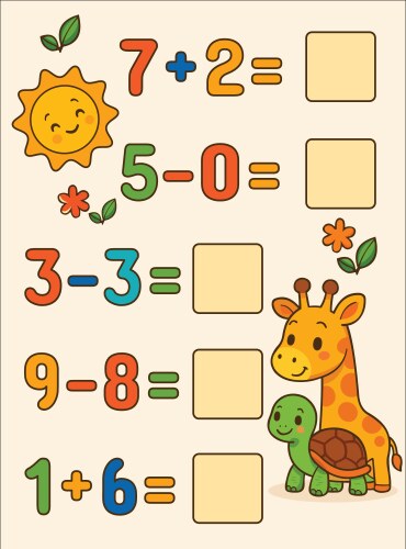 A cute math worksheet for kids Royalty Free Vector Image