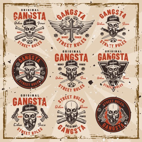 Gangsta set of criminal emblems labels Royalty Free Vector