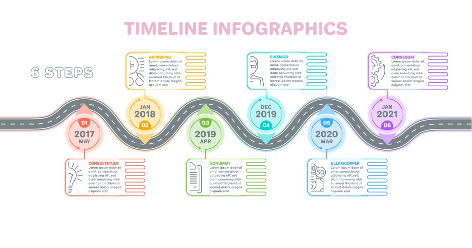 Navigation map infographic 6 steps timeline Vector Image