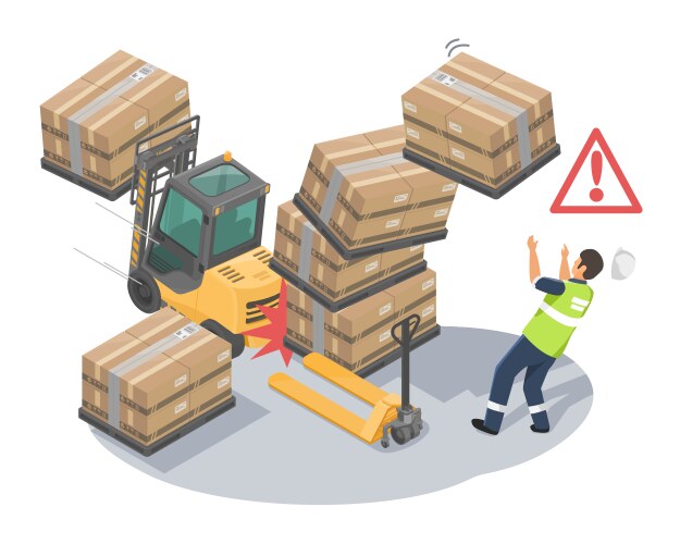 Forklift accident fork lift truck hitting barrel Vector Image
