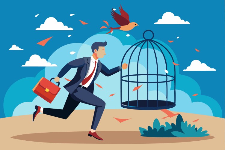 Businessman breaking free from routine Royalty Free Vector