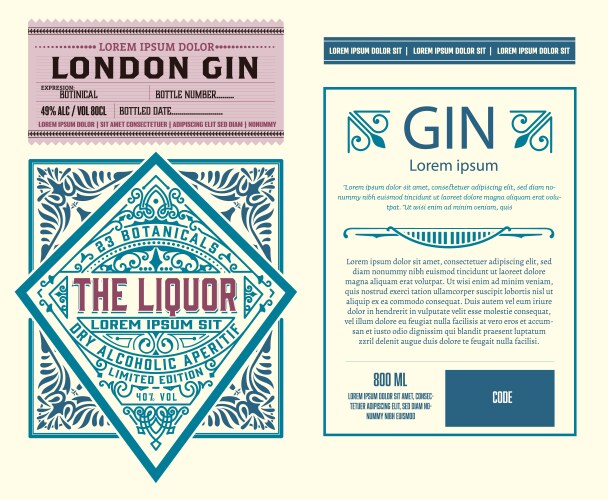 Complete vintage label with gin liquor design Vector Image
