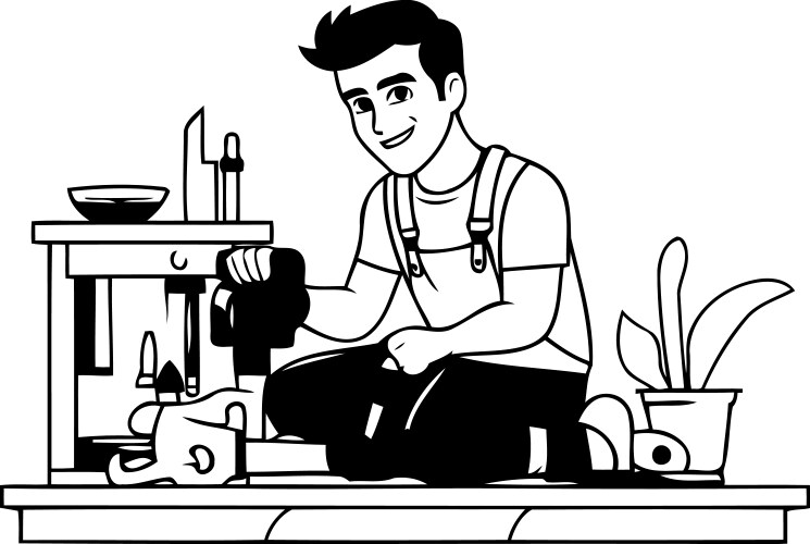 Carpenter working in his workshop cartoon style Vector Image