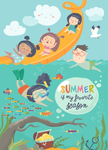 Cartoon happy children and animals meeting summer Vector Image