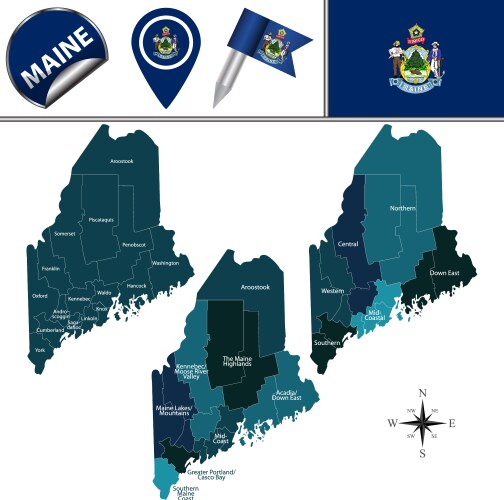 Laminated Map Printable Political Map Of Maine Poster 20 X 30