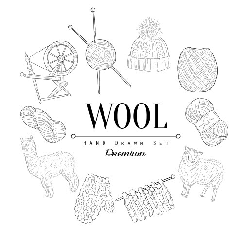 Wool knitting icons set Royalty Free Vector Image