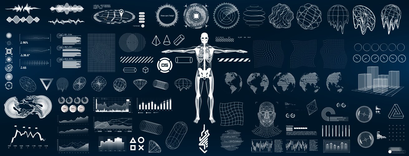 Set hud interface elements - lines circles Vector Image