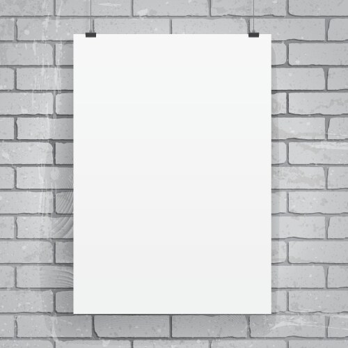 Blank poster mockup on paper clips in front Vector Image