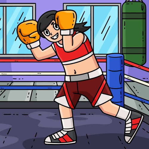 Boxing female boxer punching colored cartoon Vector Image