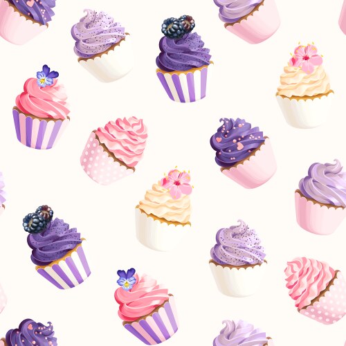 Seamless pattern with pastel pink cupcakes Vector Image